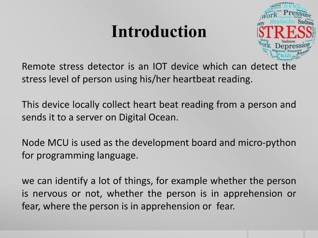 Stress detection using machine learning and iot | PPT