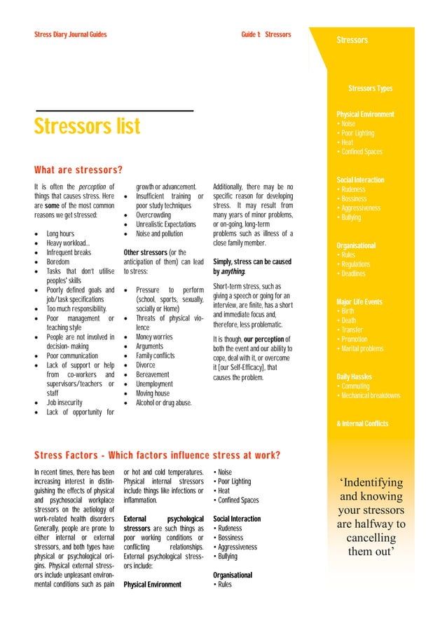 Stress diary guide 1. stressors | PDF