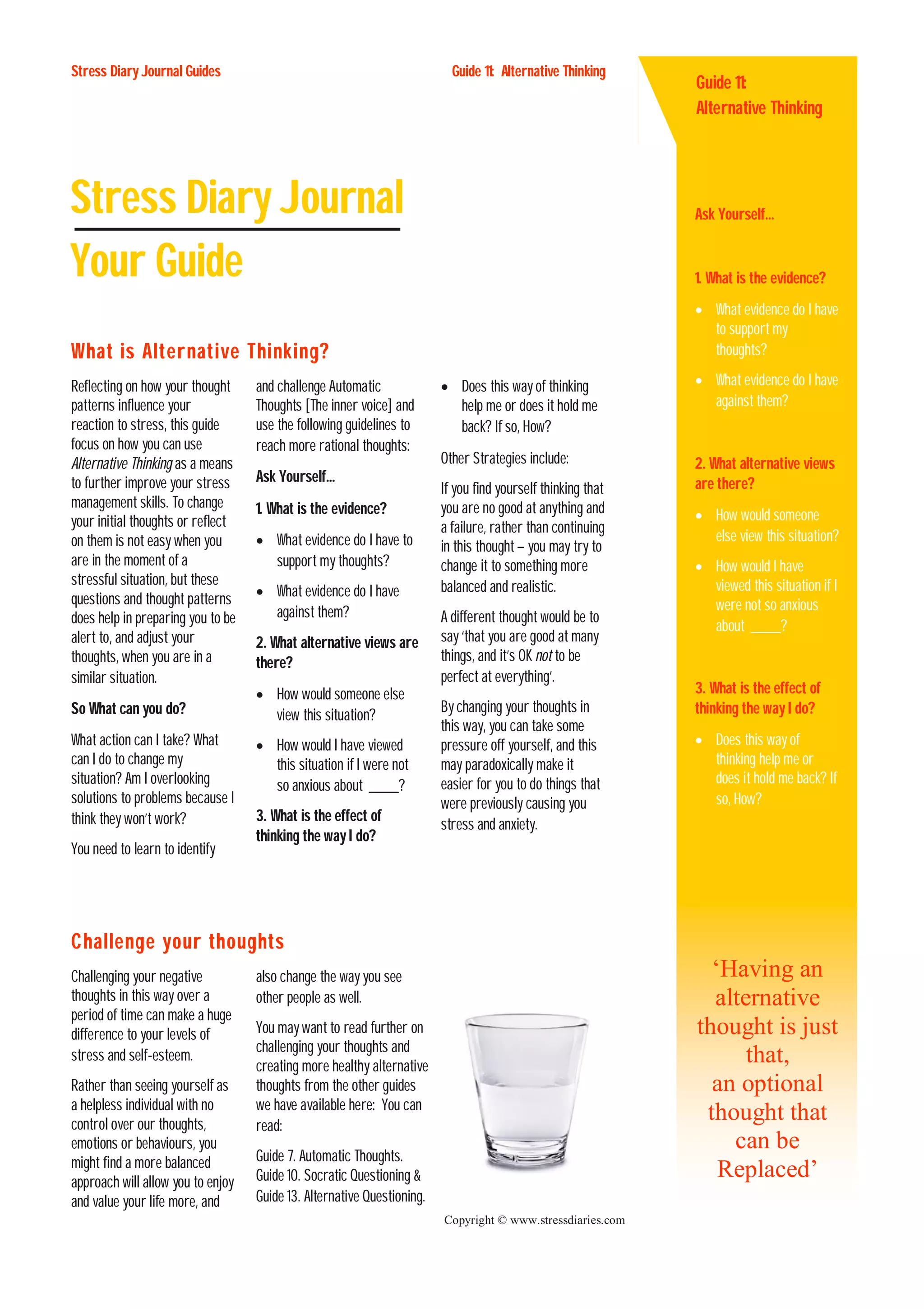 Stress diary guide 11. alternative thinking | PDF