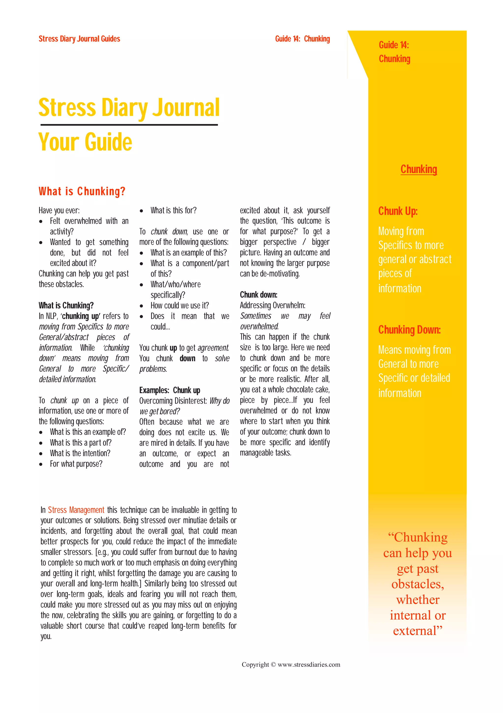Stress diary guide 14. chunking | PDF
