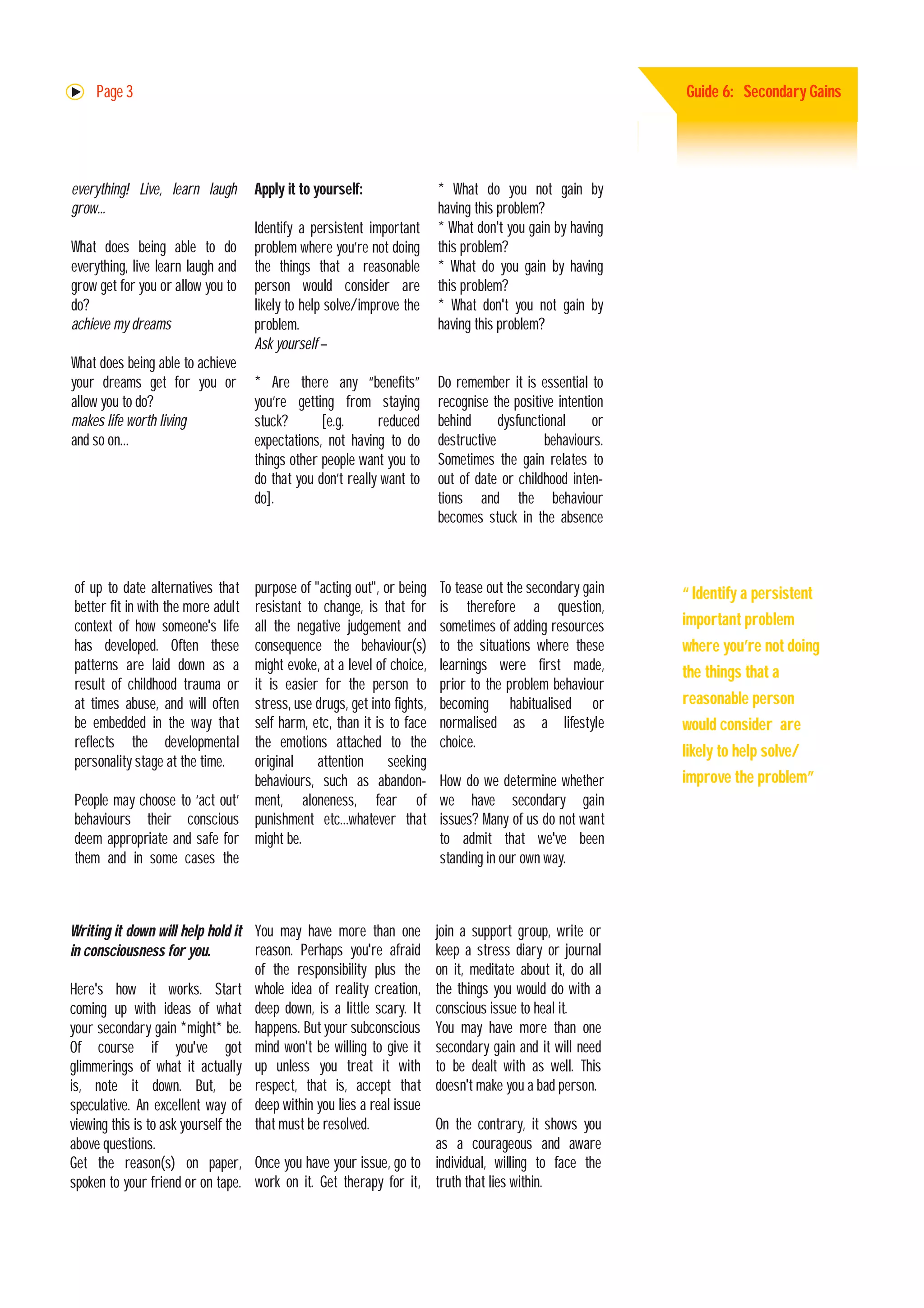 Stress diary guide 6. secondary gain | PDF