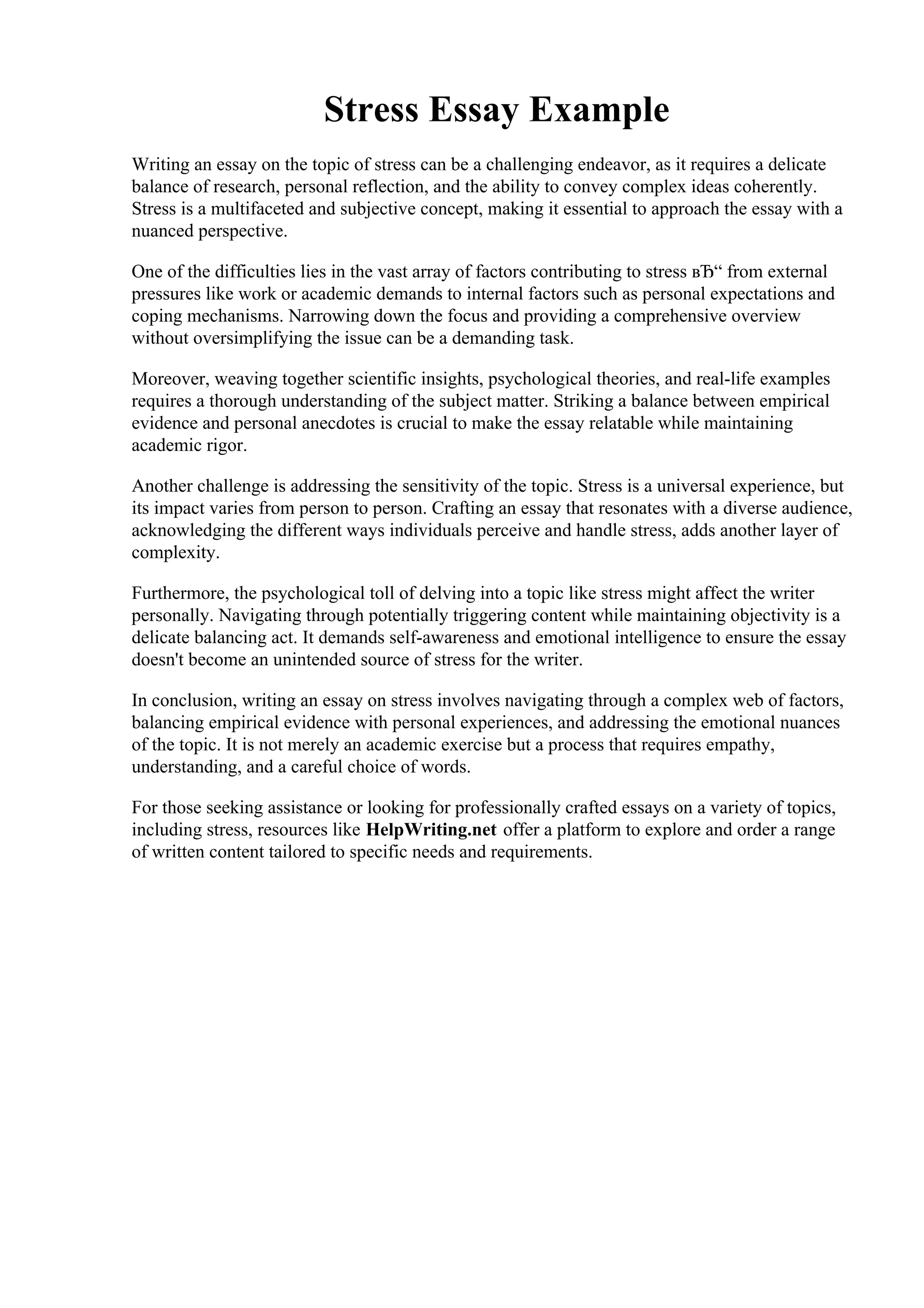 Stress Essay Example | PDF