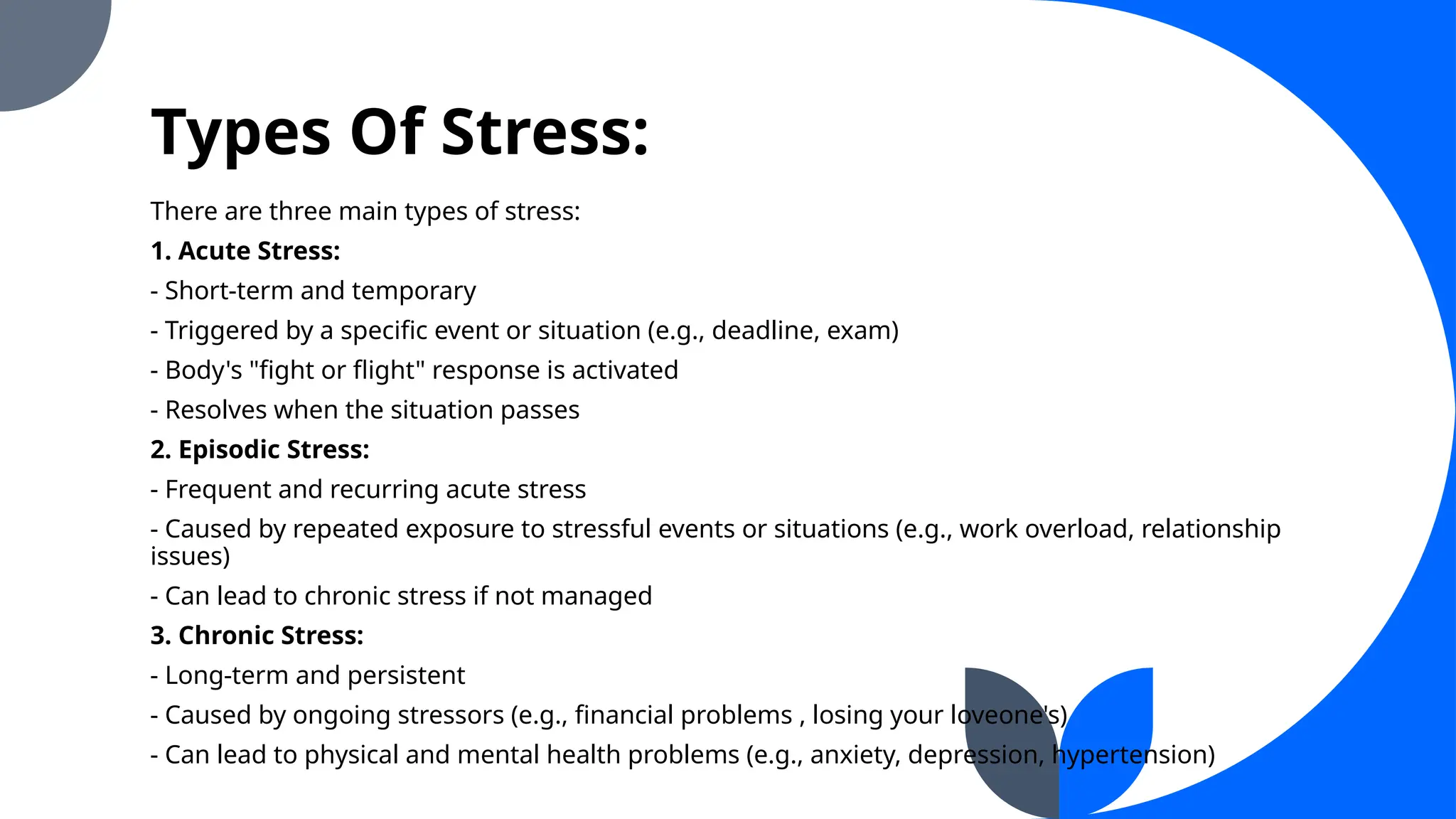 STRESS Origin Definition of stress Types of stress It's effect on body ...