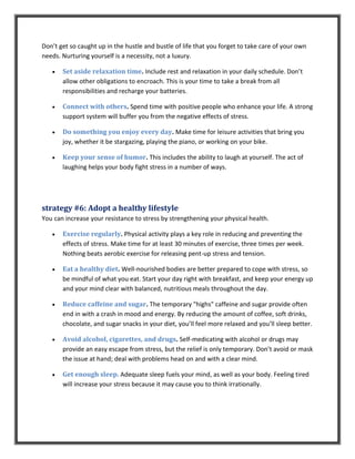 Stress management and stress handling hand out | PDF