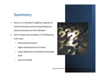 Stress Management in the workplace - Training Module | PDF