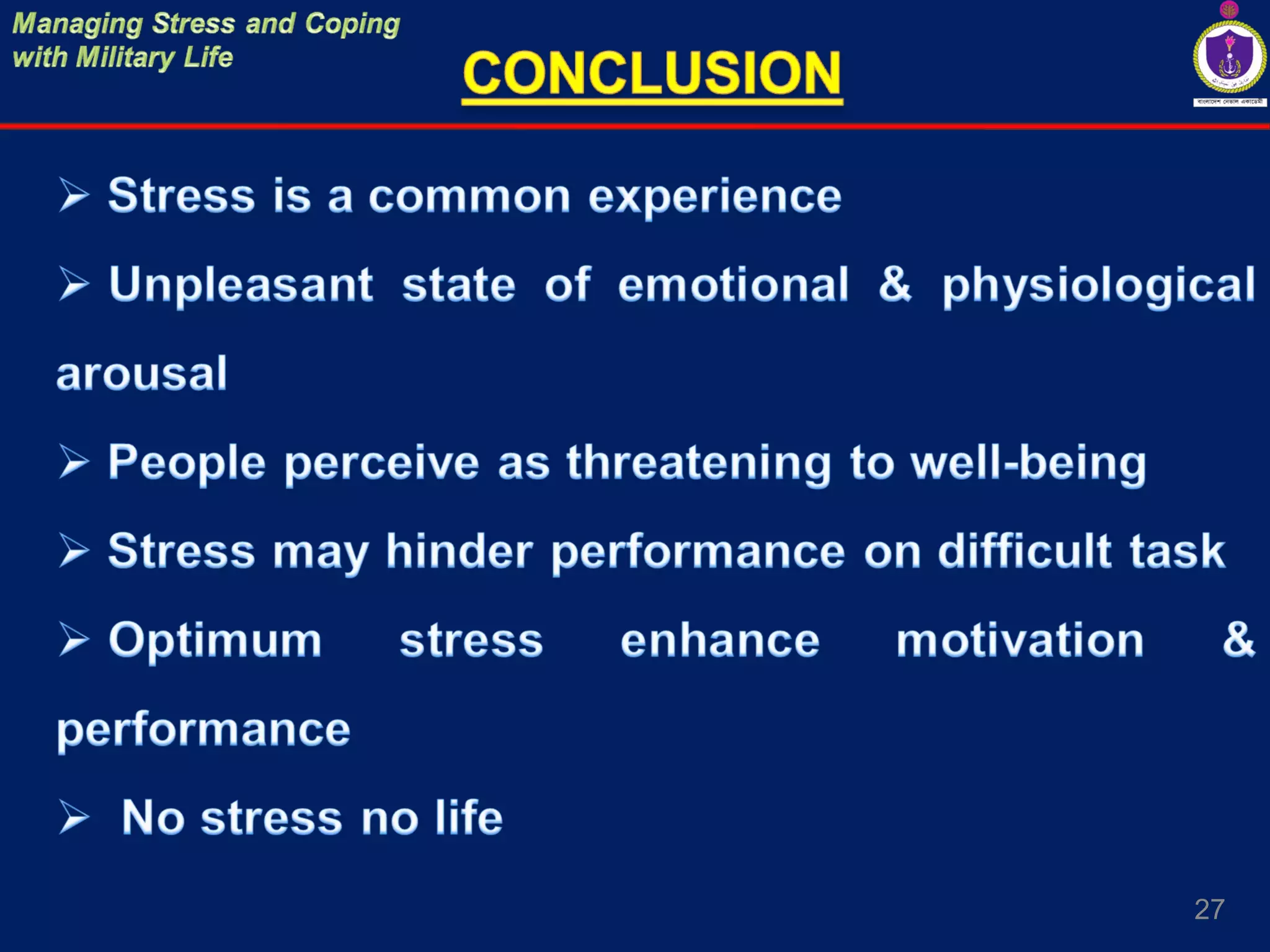 Stress management & coping with military life | PPT