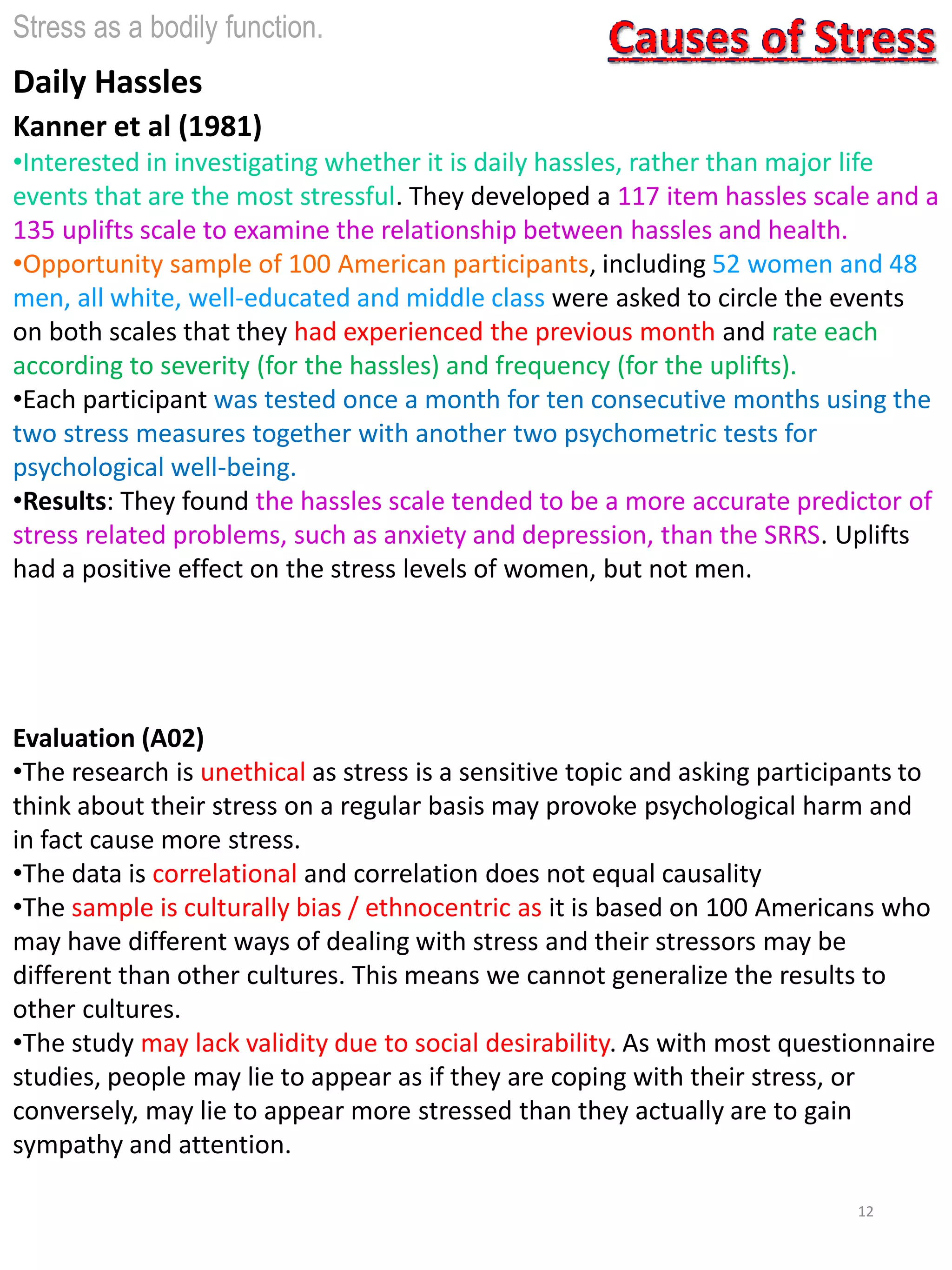 AQA ALevel Psychology A Unit 2 Stress revision guide | PDF