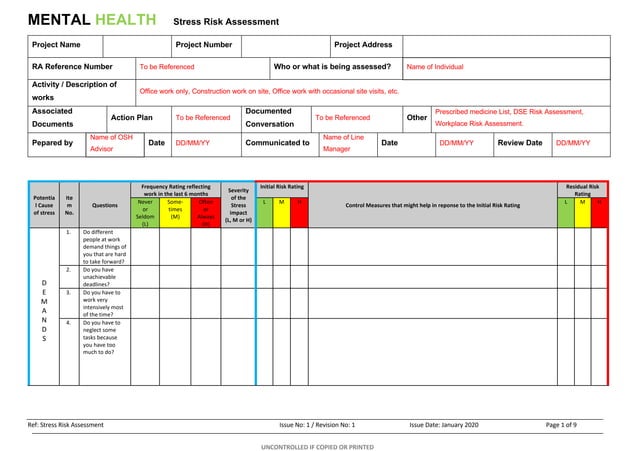 Stress risk assessment Template | PDF