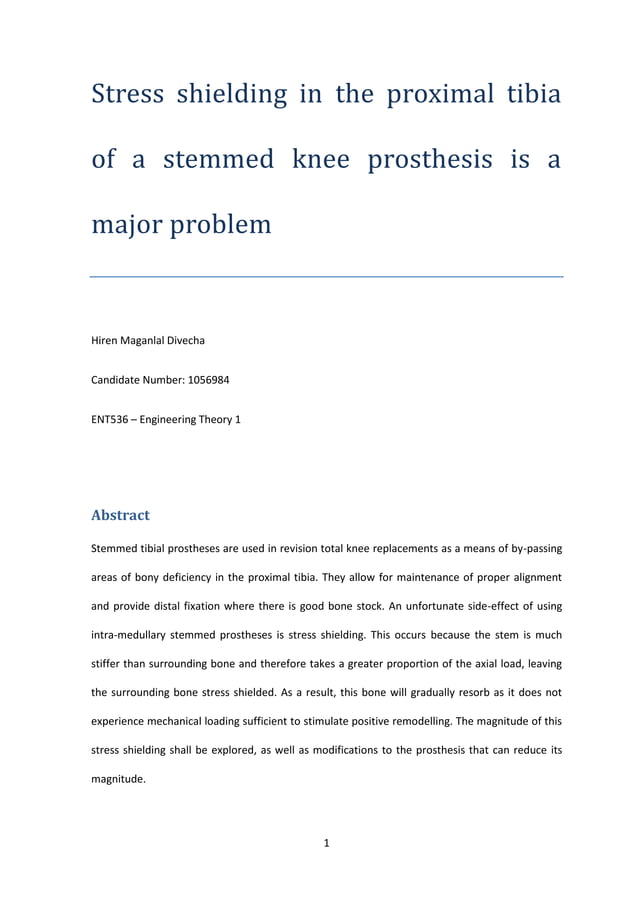Stress shielding in proximal tibia of a stemmed prosthesis | PDF