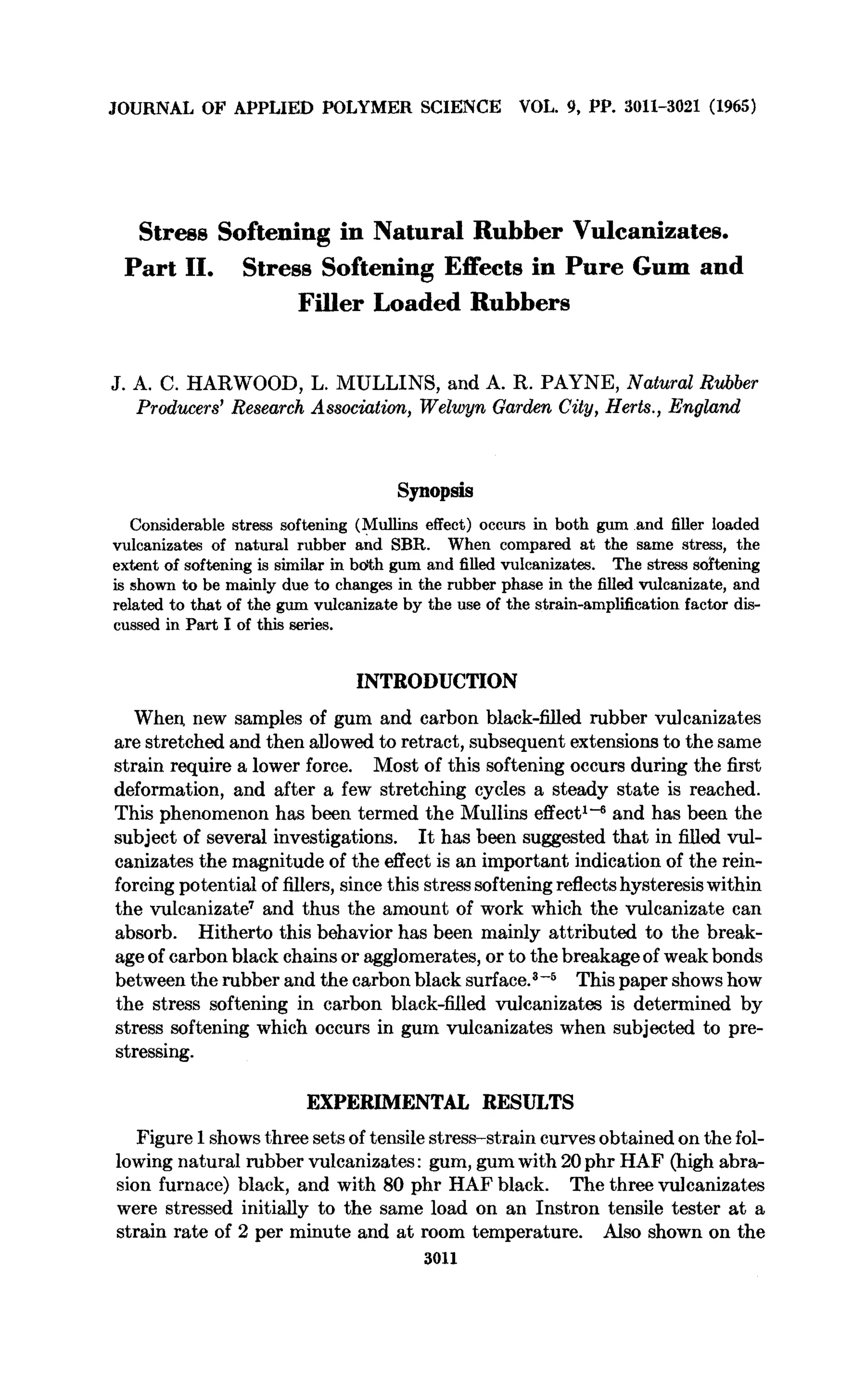Stress softening in natural rubber vulcanizates. part ii. stress ...
