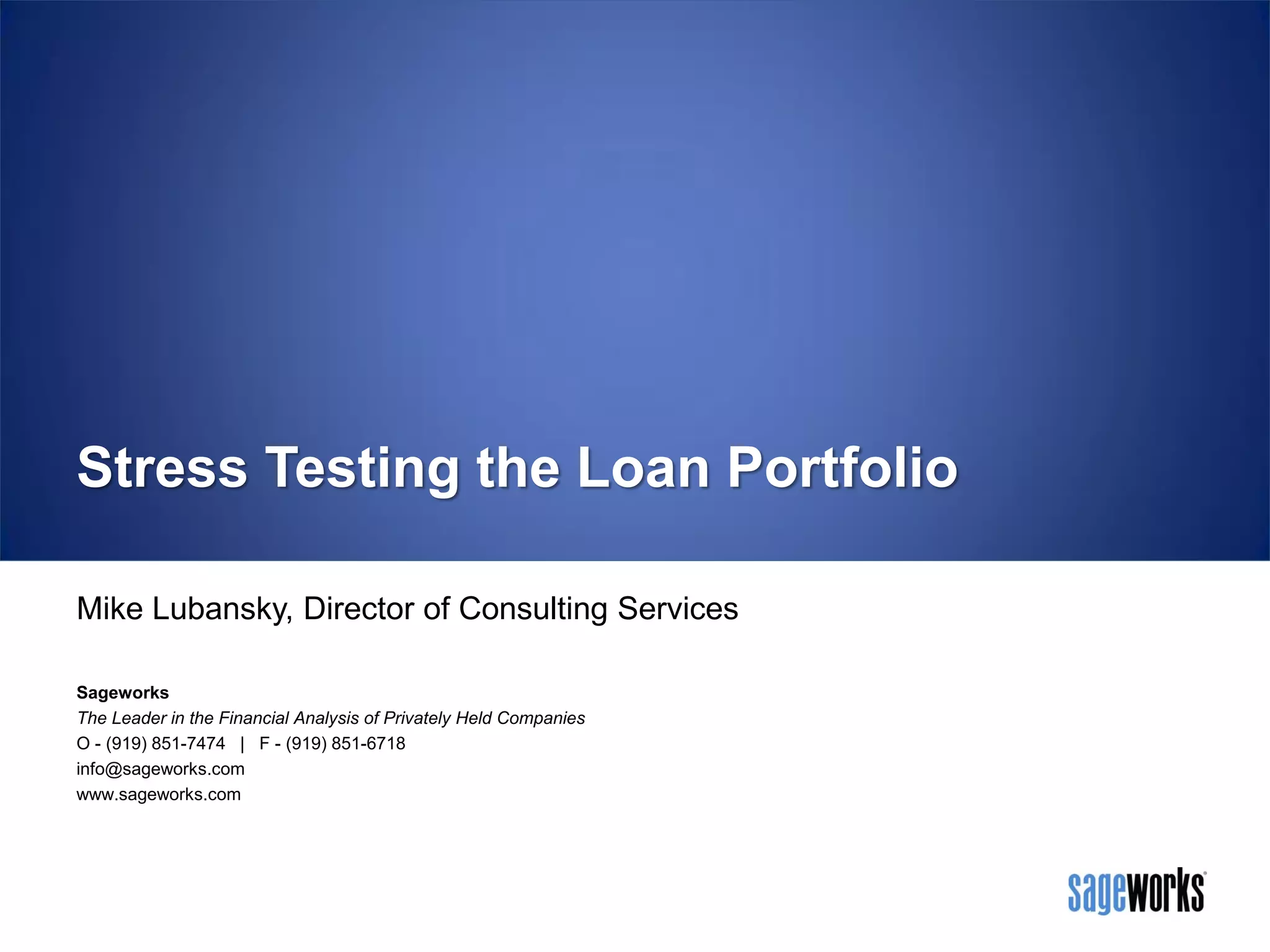 Stress Testing the Loan Portfolio | PDF
