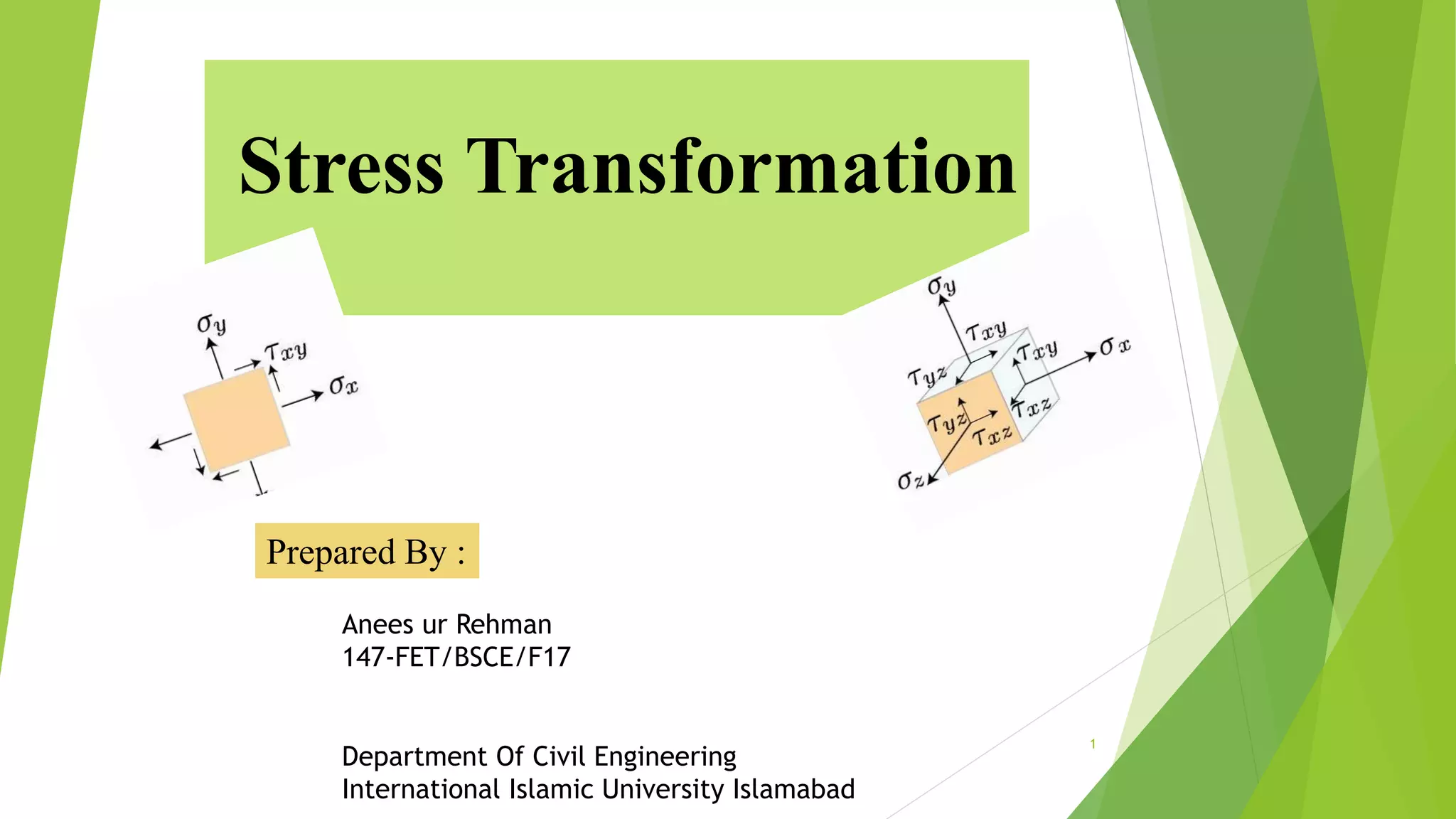 Stress transformation and Mohr Circle | PPTX