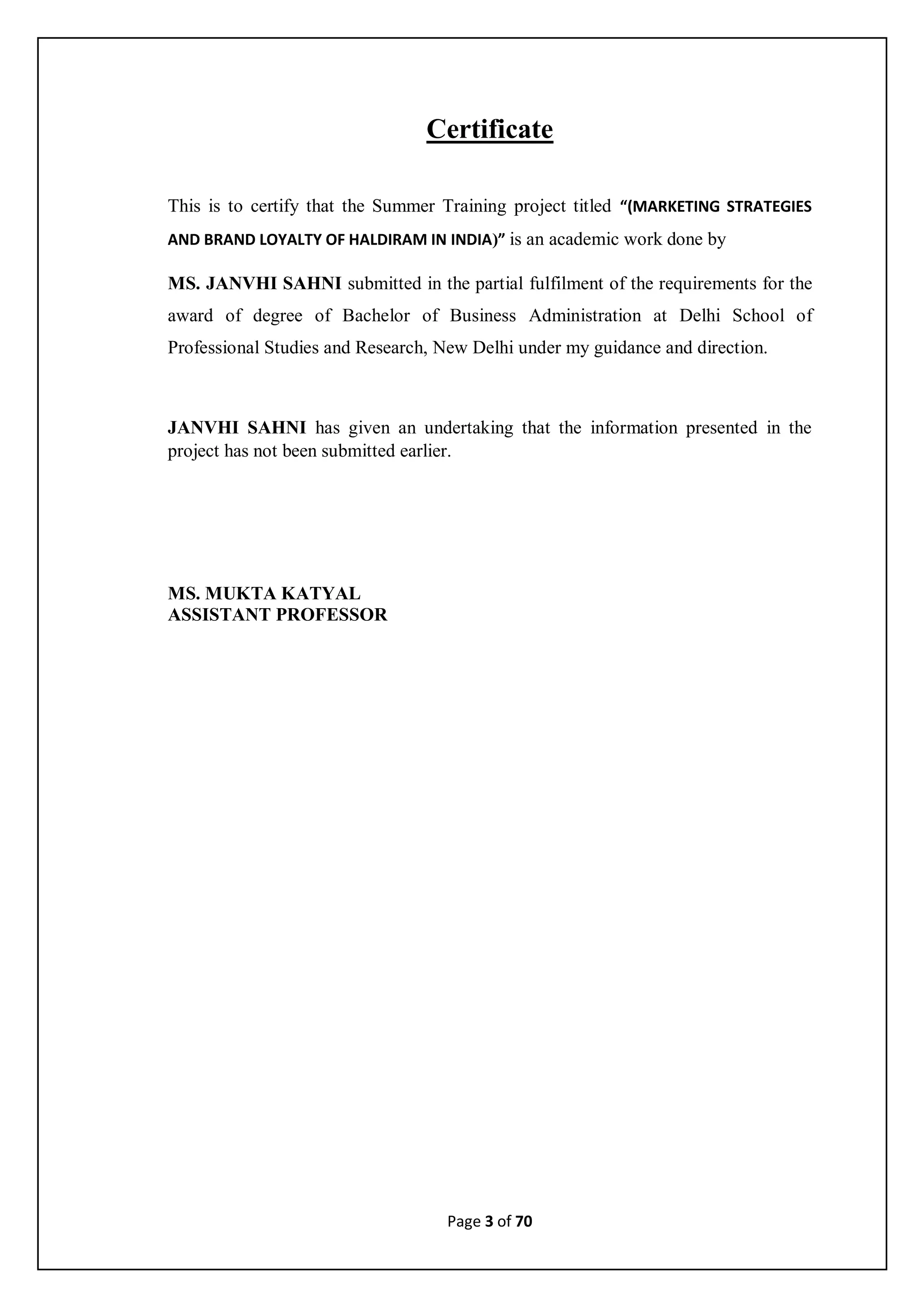 Bba project report final year | PDF