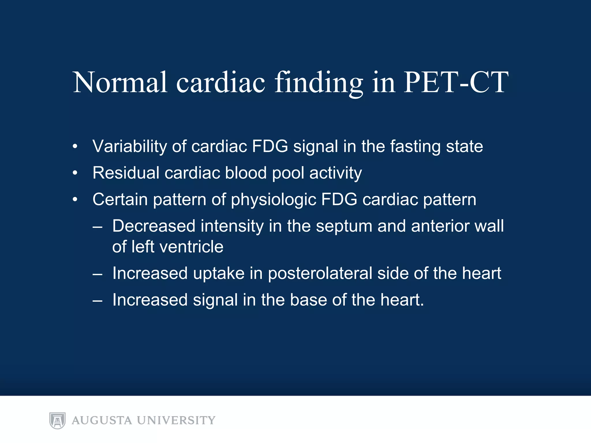 Non-malignant cardiac findings on FDG PET CT | PPT