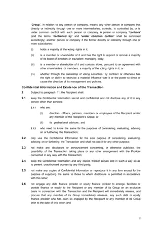 Confidential Information and Existence of the Transaction Sample ...