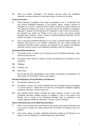 Confidential Information and Existence of the Transaction Sample ...