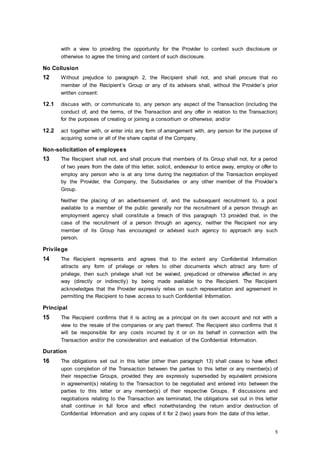 Confidential Information and Existence of the Transaction Sample ...