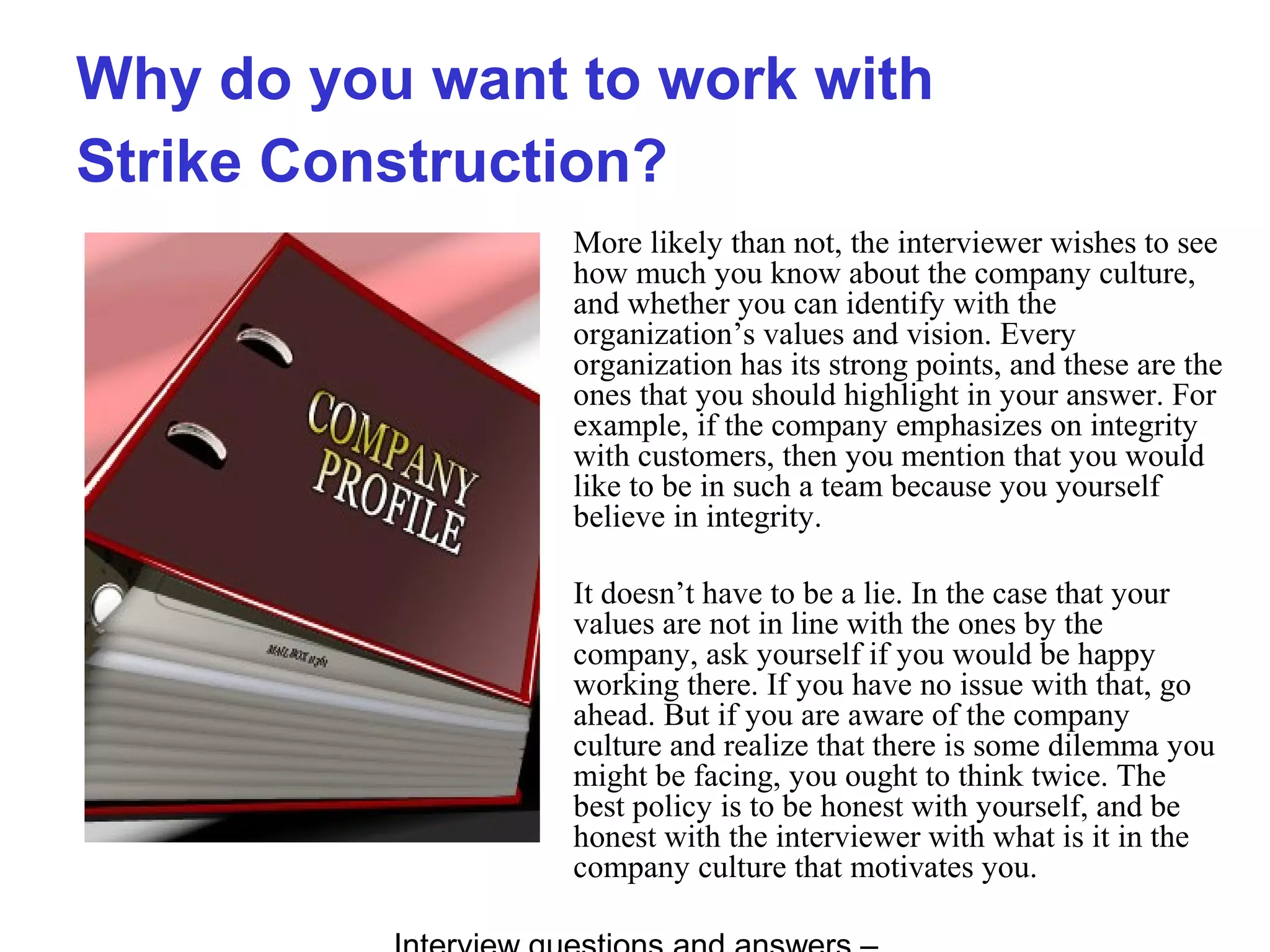 Strike construction interview questions and answers | PPT | Resume ...
