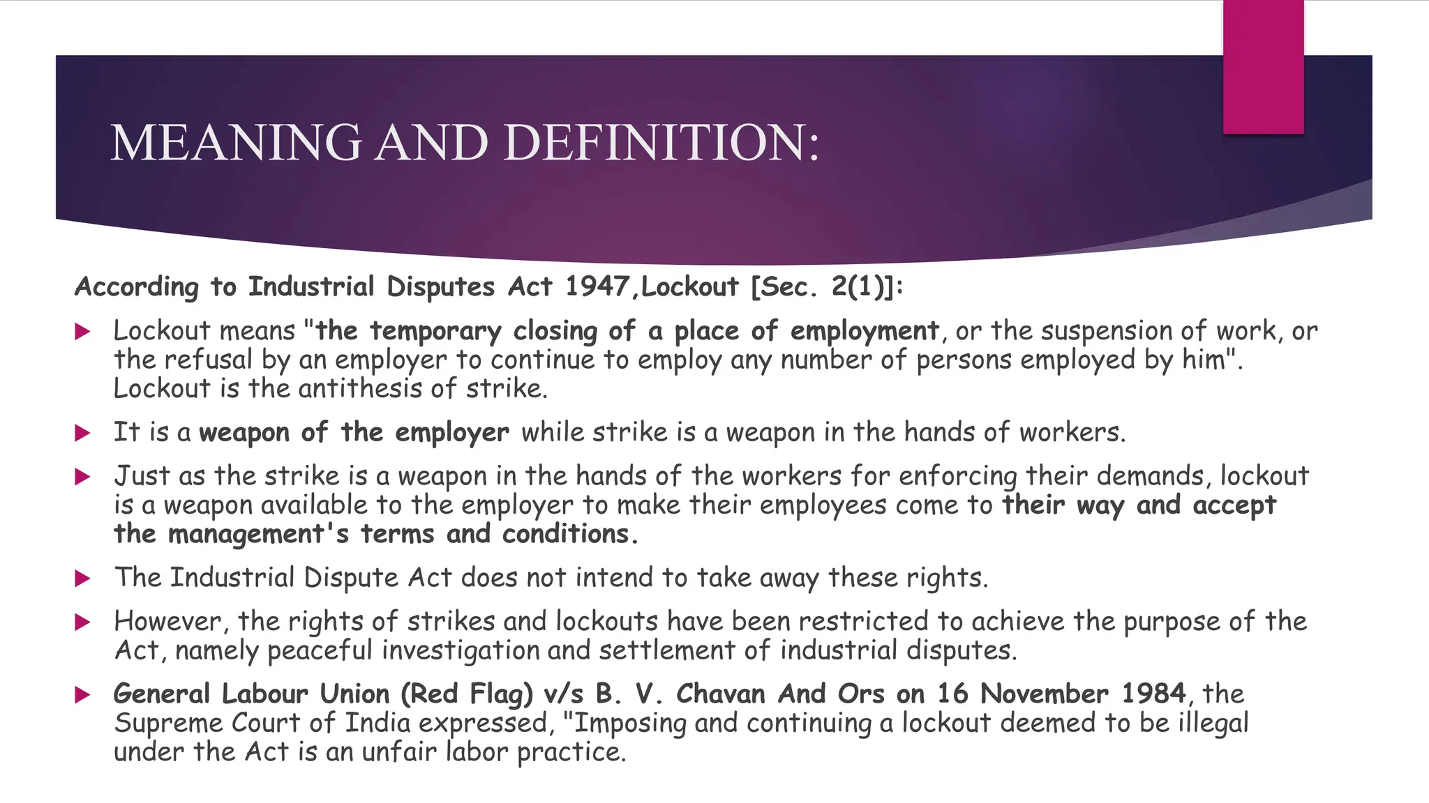 Strike And lock out under industrial dispute act 1947 | PPTX