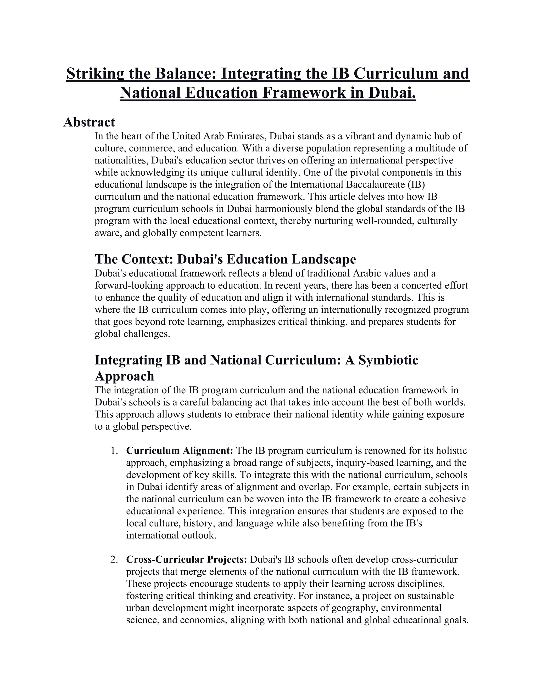 Striking the Balance: Integrating the IB Curriculum and National ...