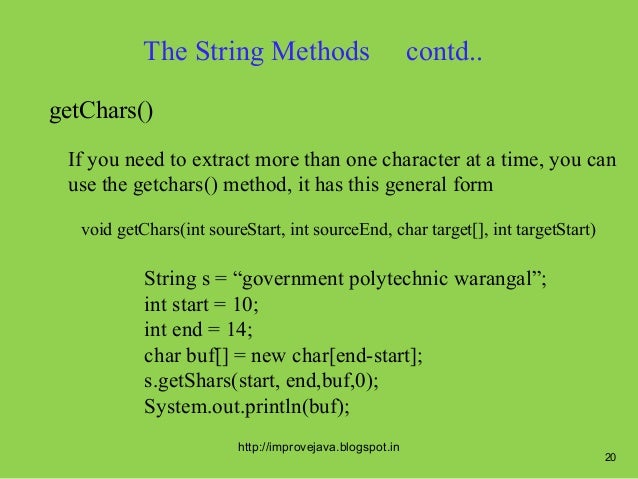 String classes and its methods.20