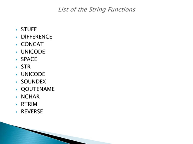 String functions | PPTX | Programming Languages | Computing