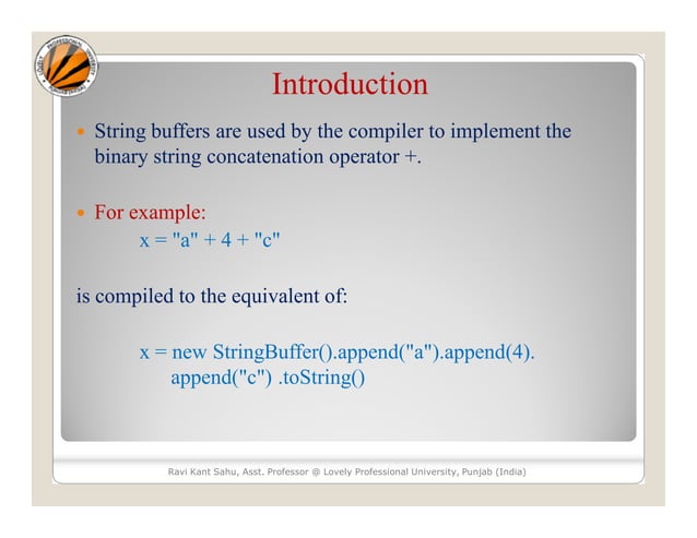 String handling(string buffer class) | PPT