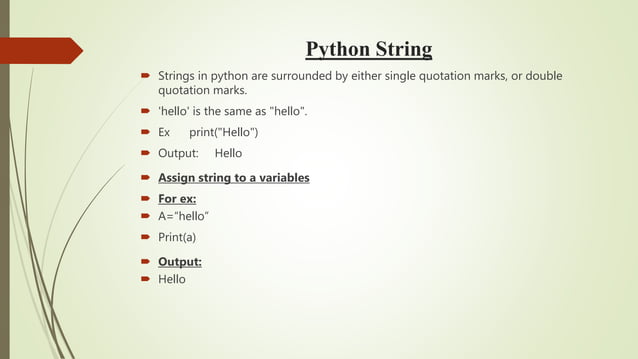 String in python | PPTX | Programming Languages | Computing