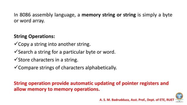 8086 String Instructions.pdf | Programming Languages | Computing