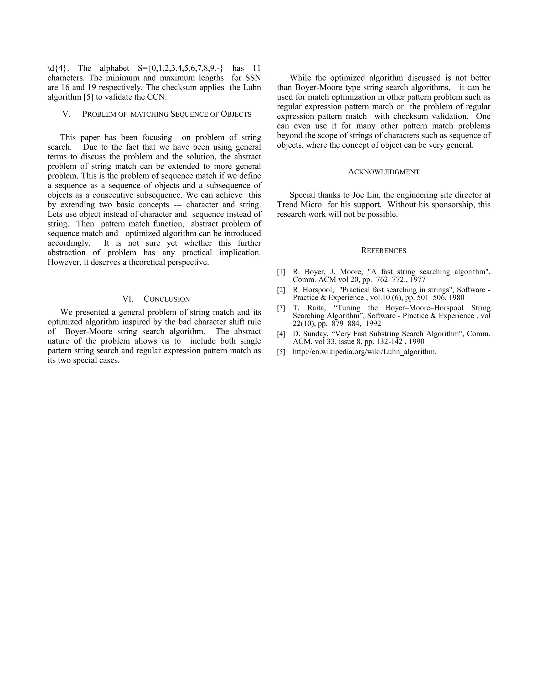 Extending Boyer Moore Algorithm To An Abstract String Matching Problem 9502