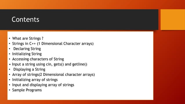 Strings in c++ | PPTX | Programming Languages | Computing