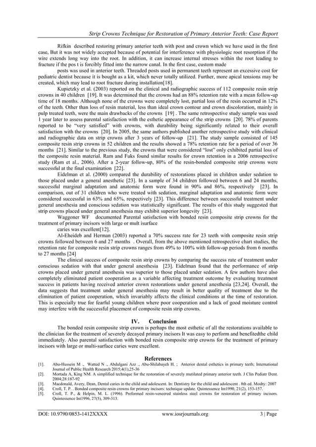 Strip Crowns Technique for Restoration of Primary Anterior Teeth: Case ...