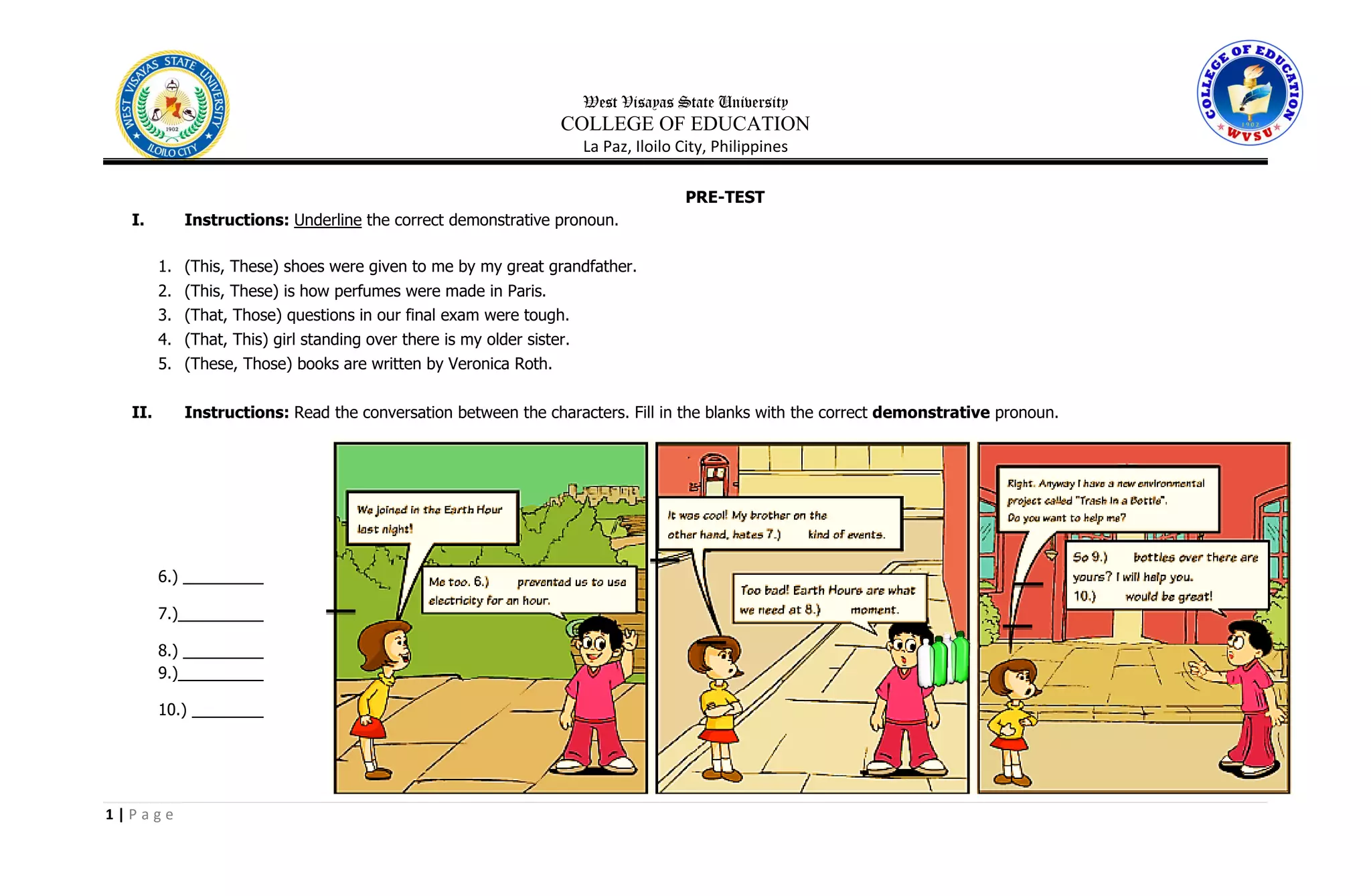 Strip it: comics-pronoun teachers' tool kit- pre test | PPT | Free Download
