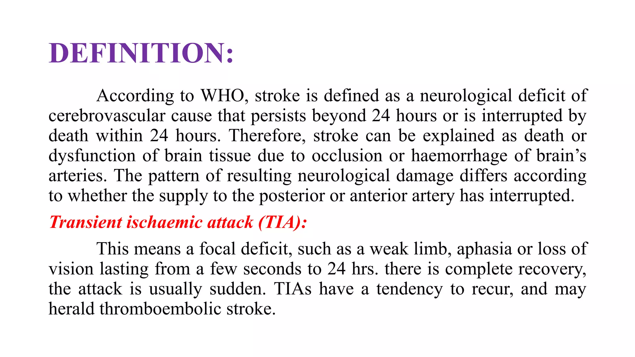 Classification, Pathophysiology and management of Brain Stroke for ...