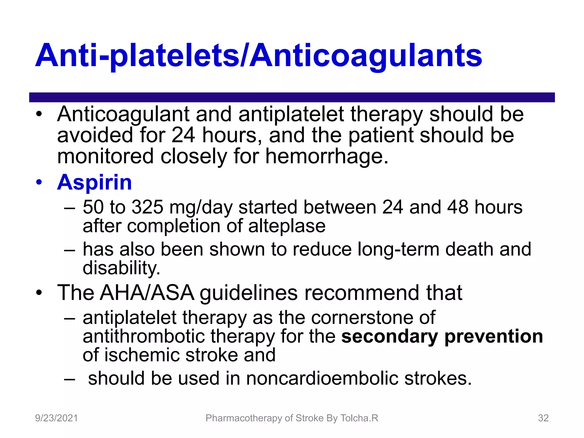 Pharmacotherapy of Stroke | PPTX