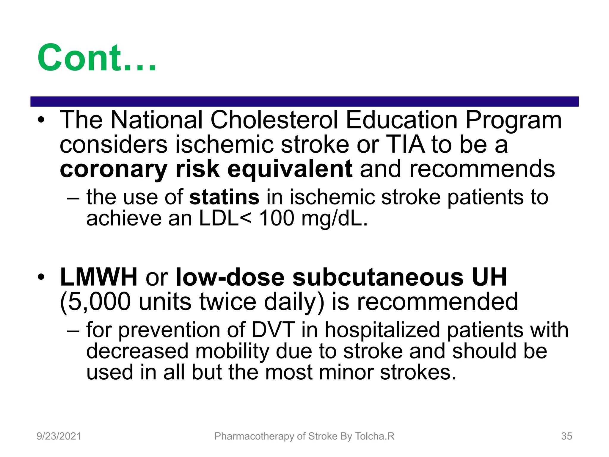 Pharmacotherapy of Stroke | PPTX