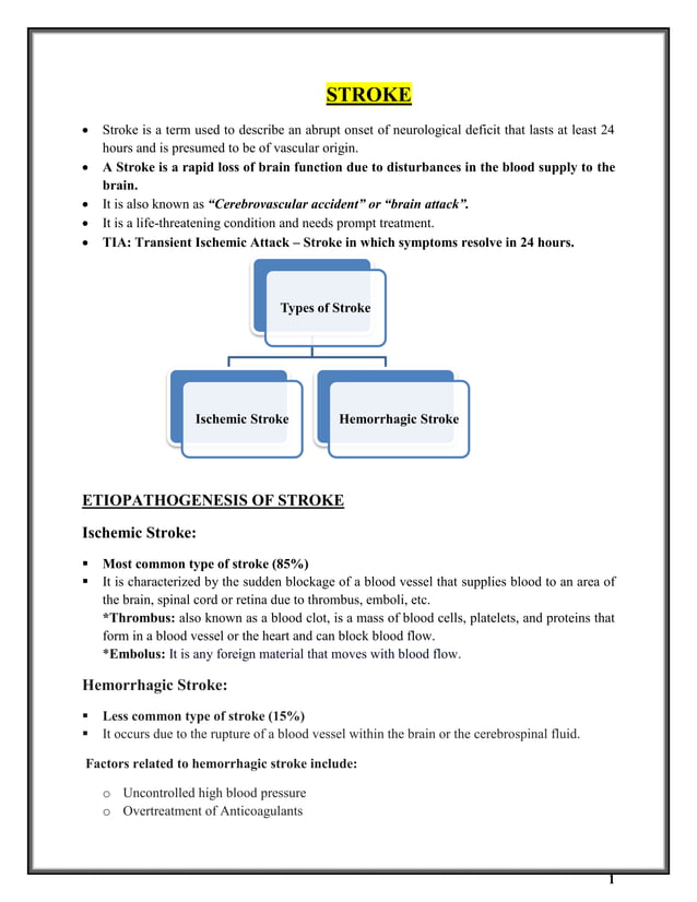 STROKE - Brief note for D Pharm Students | PDF