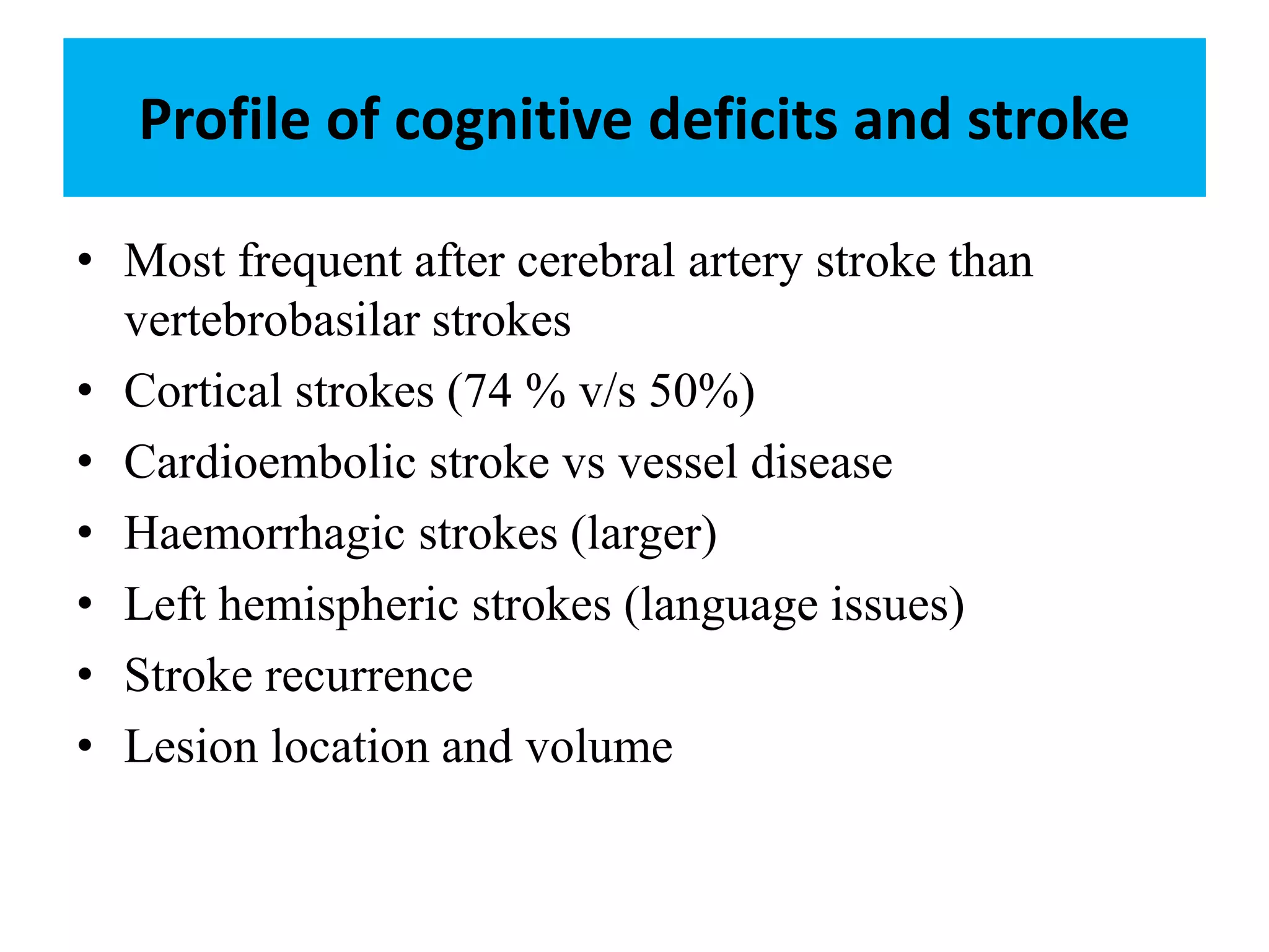 Stroke cognitive deficits and rehabilitation dr venugopal kochiyil | PPTX