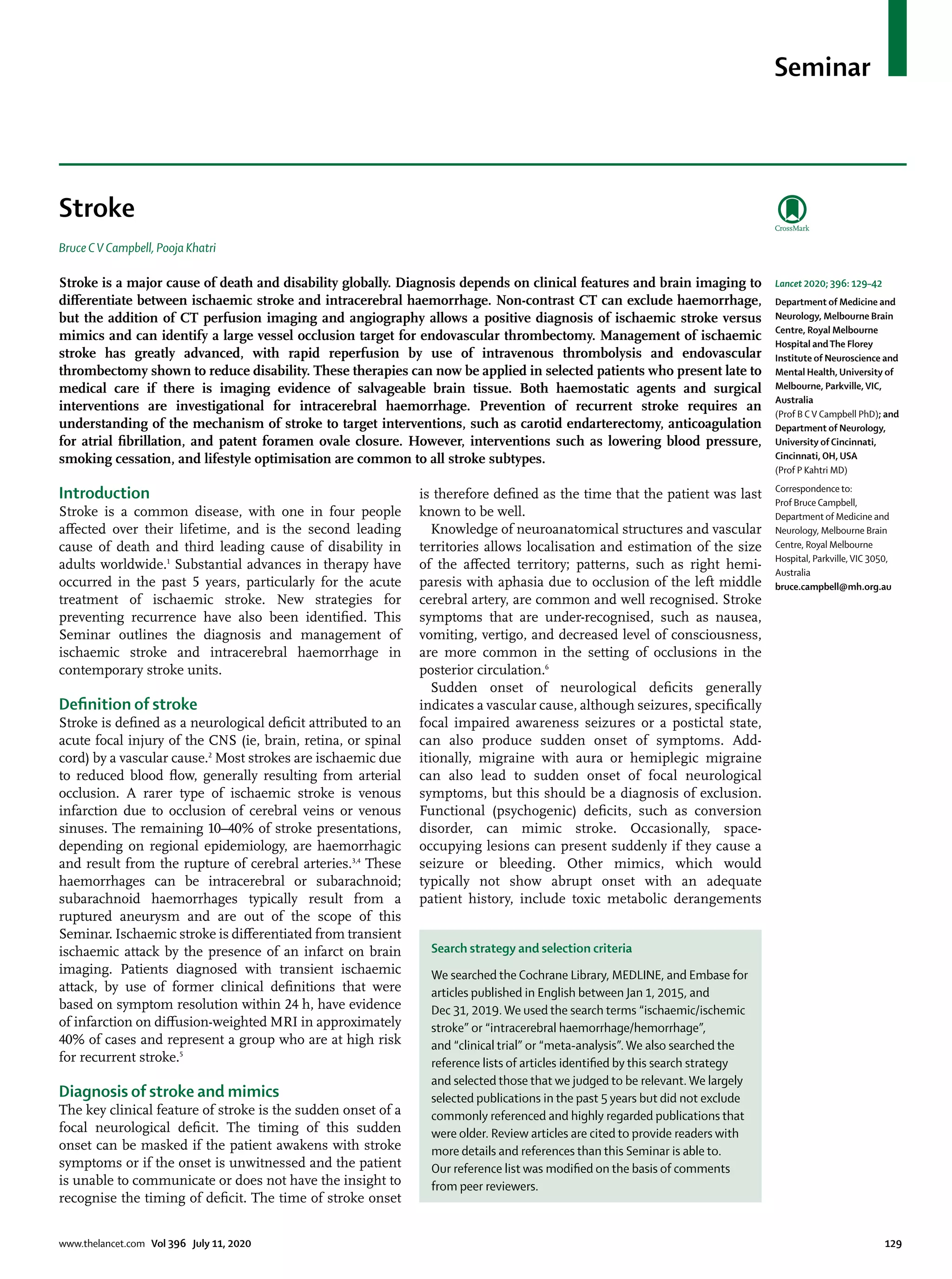 Stroke lancet 2020 | PDF