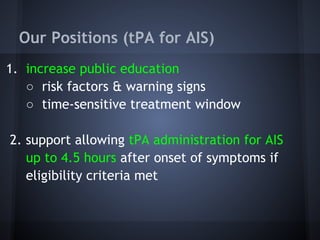 Health Policy - Use of IV tPA for Acute Ischemic Strokes | PPT