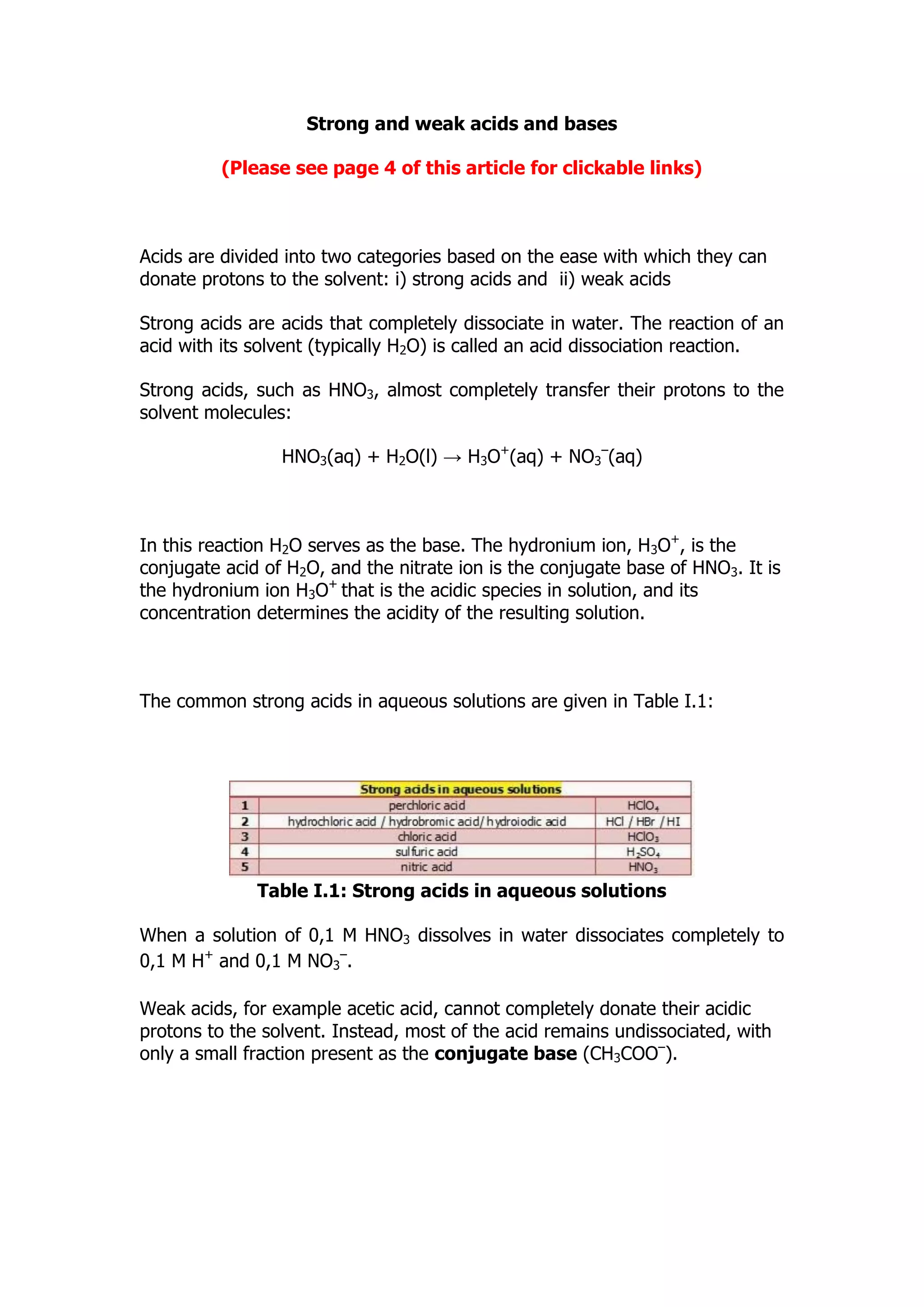 Strong weak acids and bases | PDF