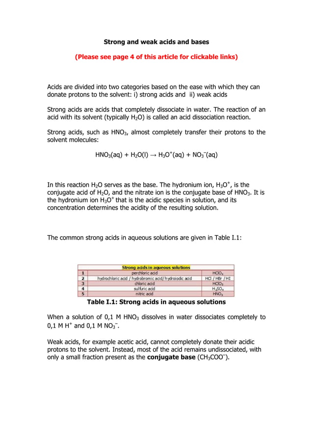 Strong weak acids and bases | PDF | Chemistry | Science
