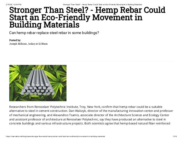 Is Hemp Rebar Stronger Than Steel? | PDF