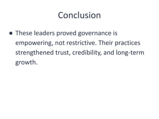 Strong Governance Leaders Who Shaped Indian Organizations | PDF