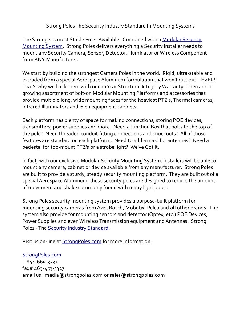 Strong Poles The Security Industry Standard In Mounting Systems