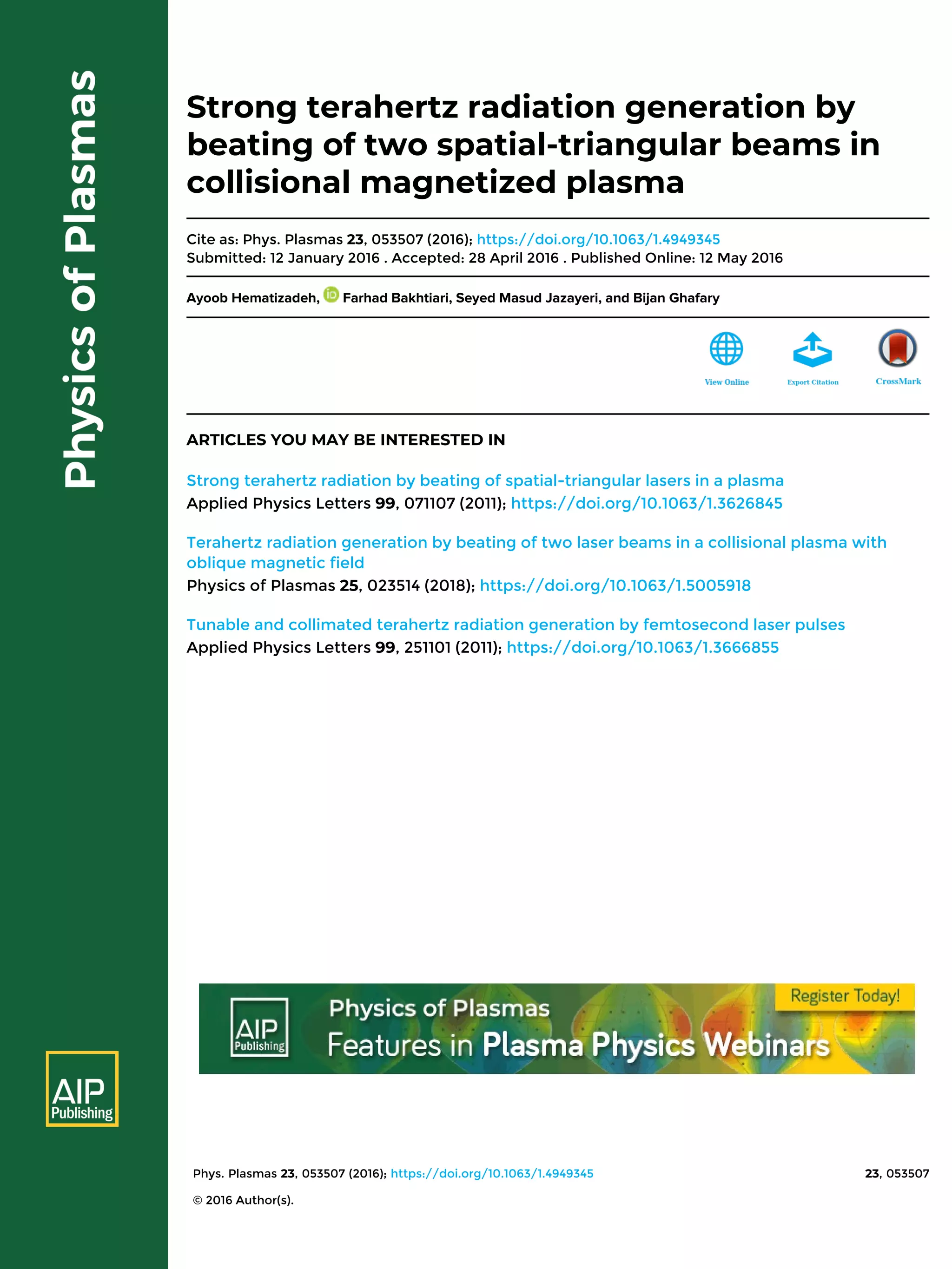 Strong Terahertz Radiation Generation By Beating Of Two Spatial Triangular Beams In Collisional