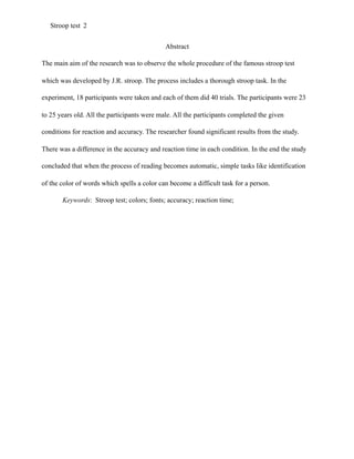 Stroop Effect Research Paper Example APA Style | PDF