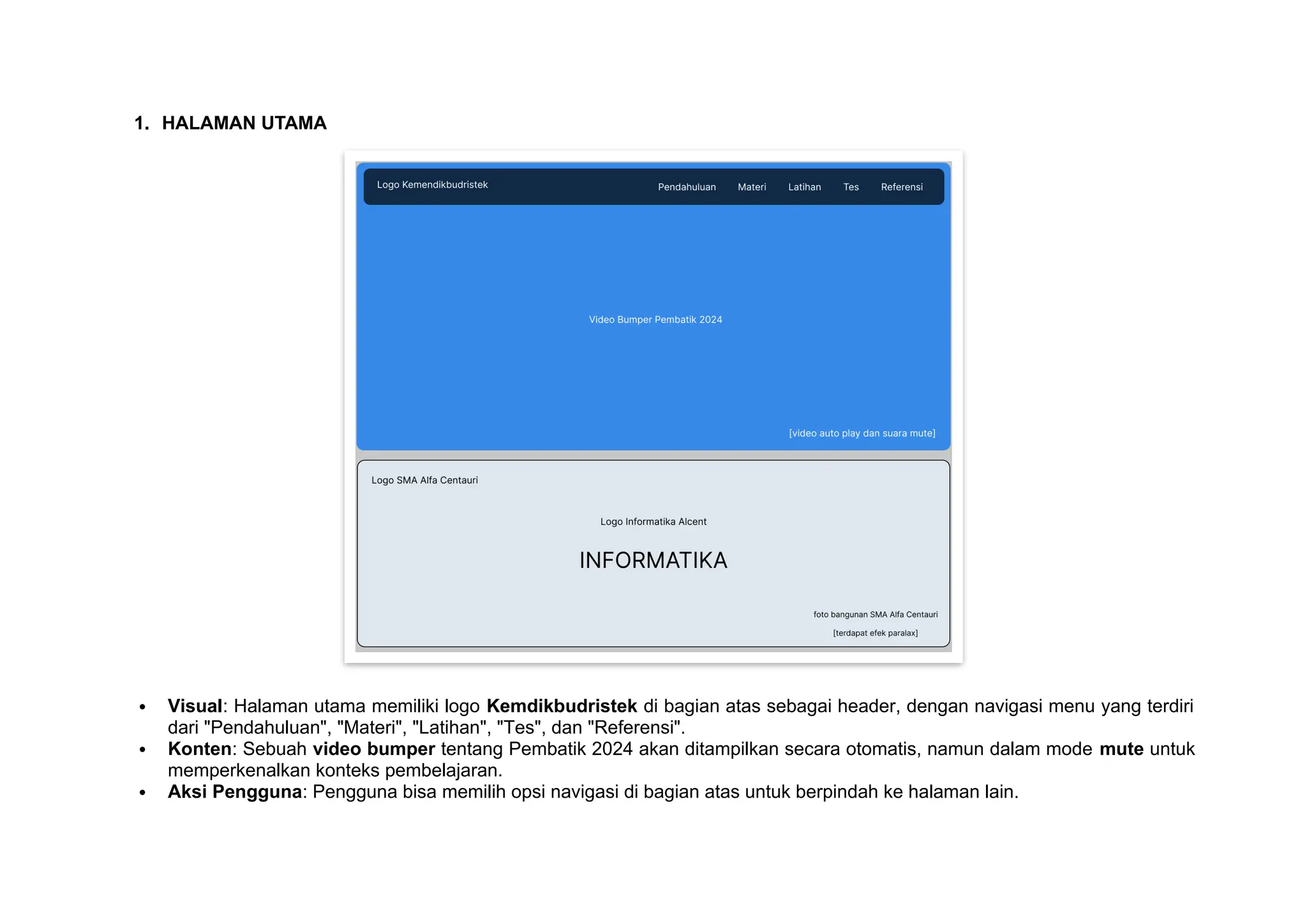 storyboad desain web pemebelajaran informatika | DOCX