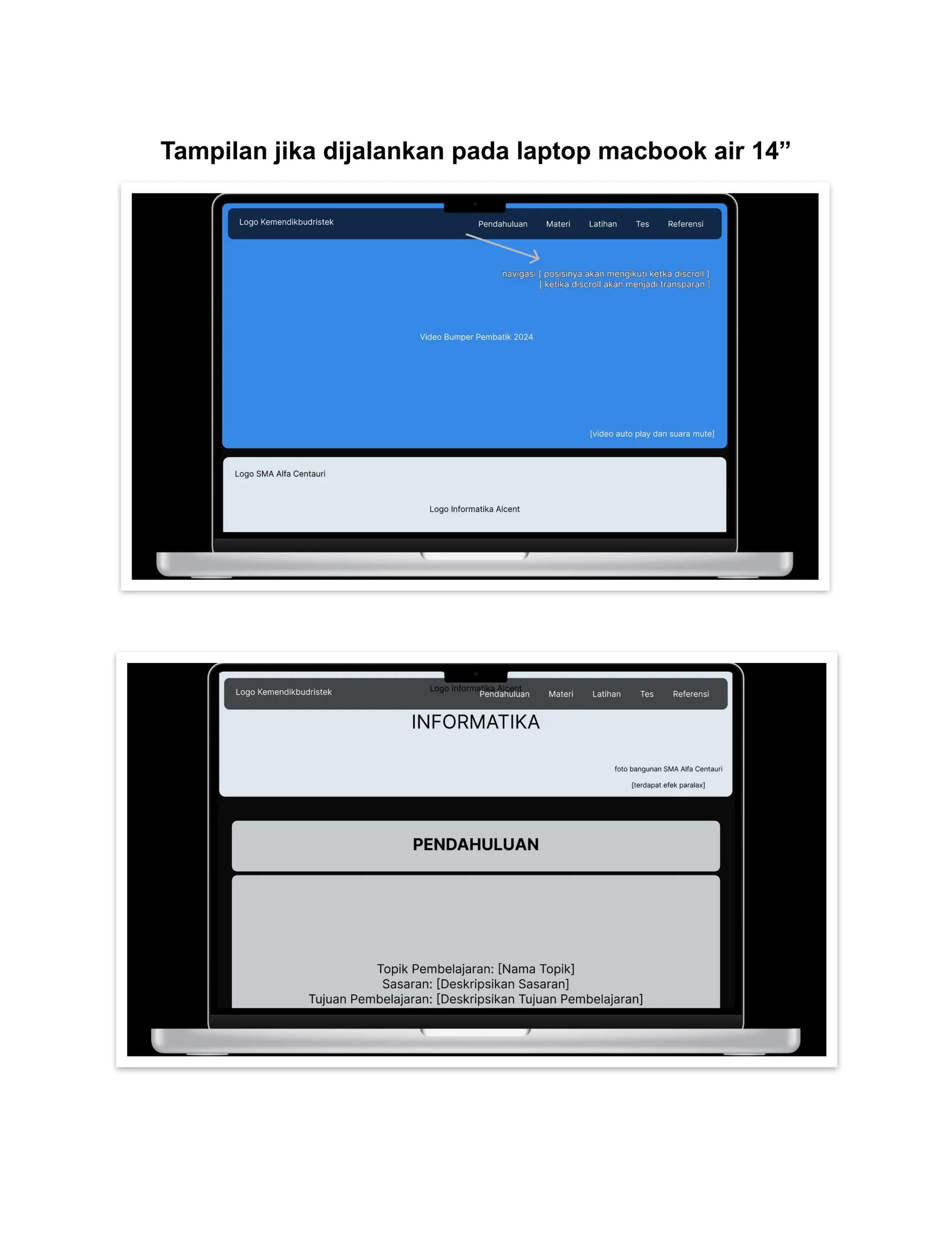 storyboad desain web pemebelajaran informatika | DOCX