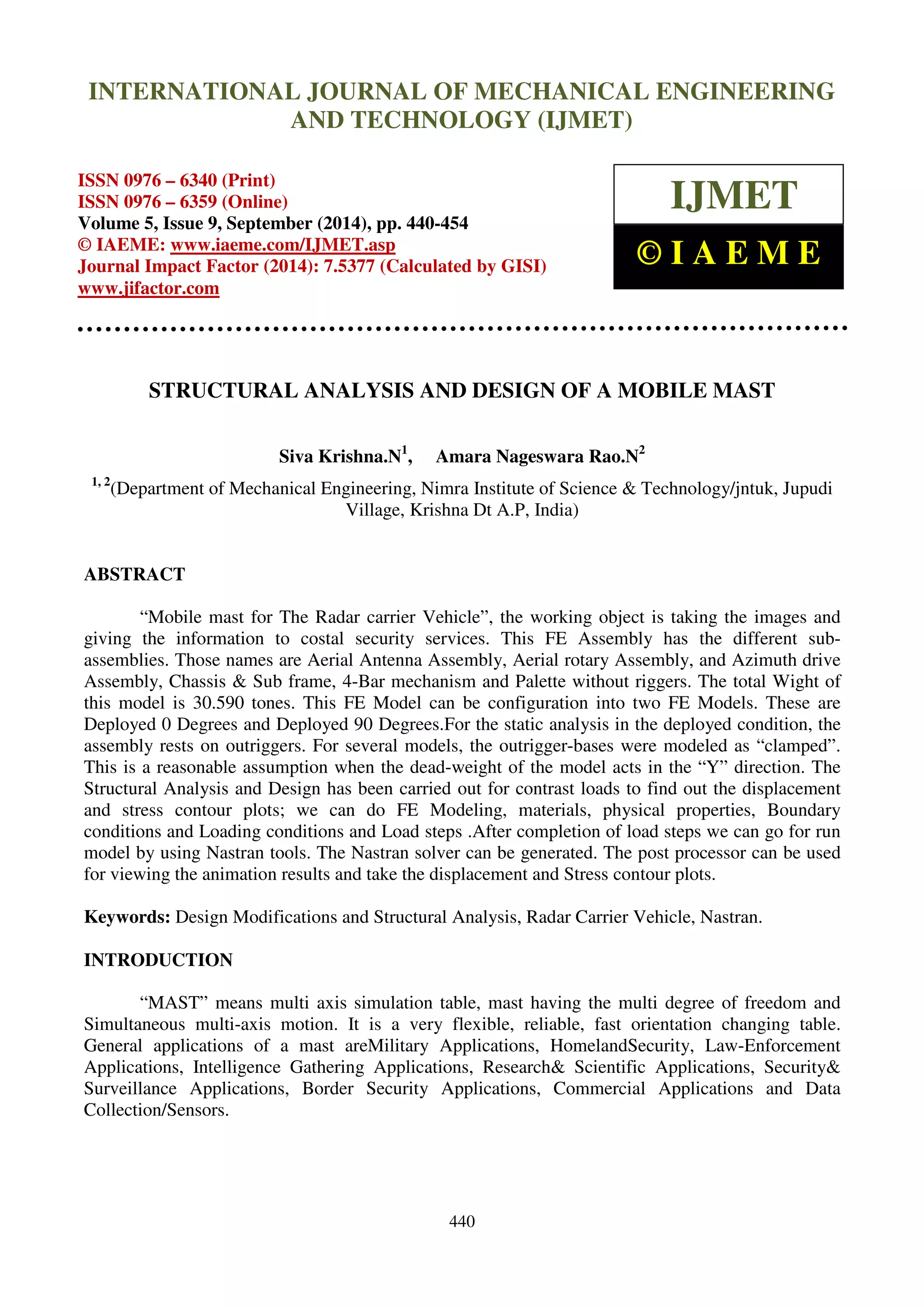 STRUCTURAL ANALYSIS AND DESIGN OF A MOBILE MAST | PDF
